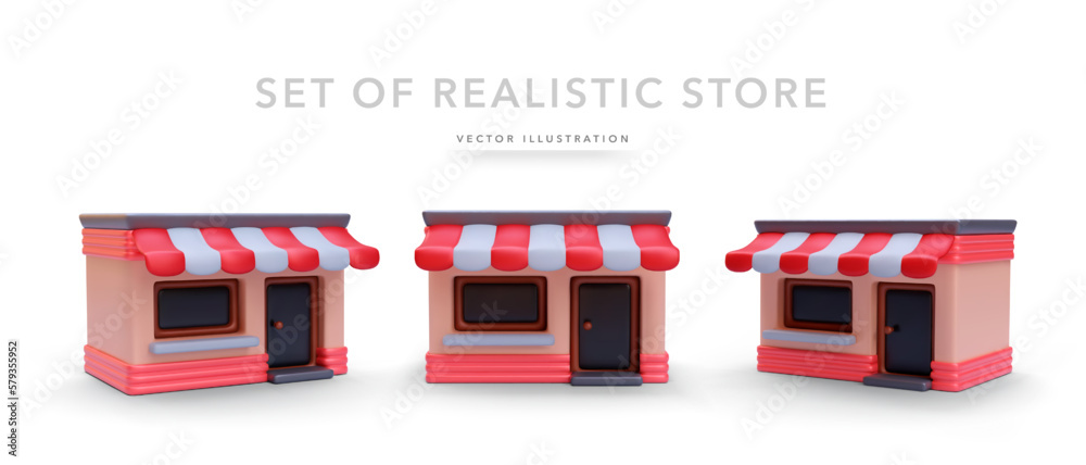 Set of 3d realistic store with shadow isolated on white background ...