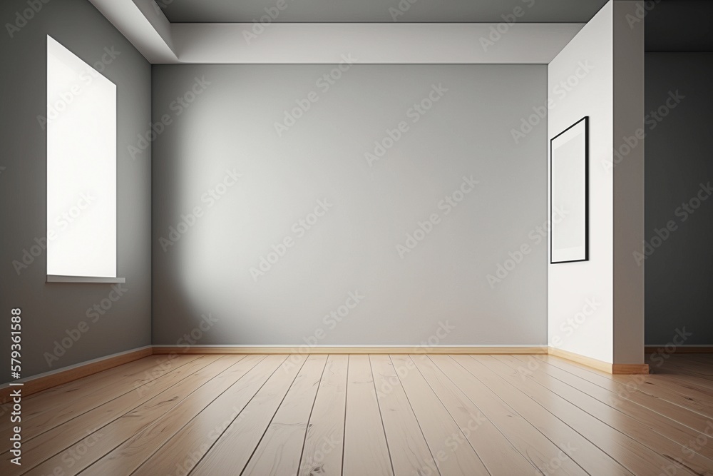 Empty Room with Grey Walls and Wooden Floor Mockup Stock Illustration ...