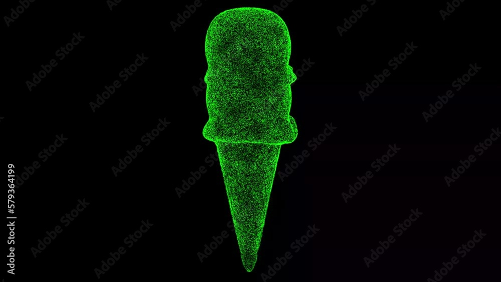 3d Ice Cream Rotates On Black Bg Object Dissolved Green Flickering