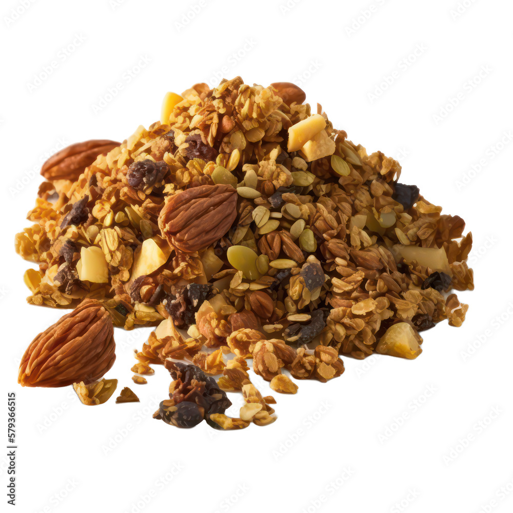 Granola grains with mixed fruit for ads banner,packaging. Transparent ...