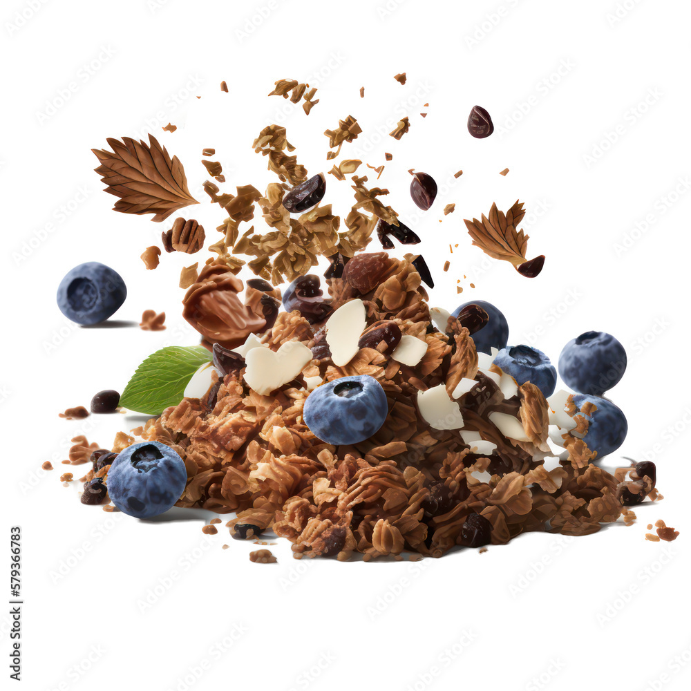 Granola grains with mixed fruit for ads banner,packaging. Transparent ...