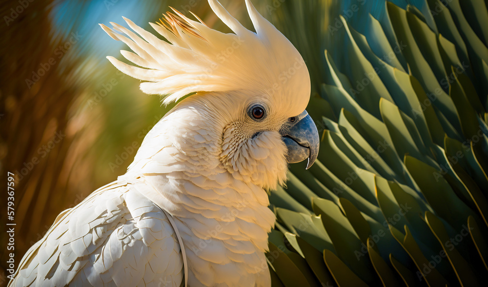 The white cockatoo (Cacatua alba), also known as the umbrella cockatoo ...