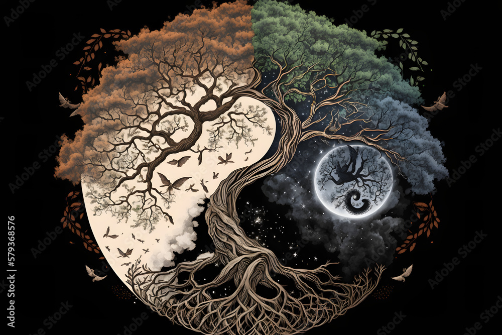 Ying yang concept of balance Yggdrasil tree of life norse mythology ...