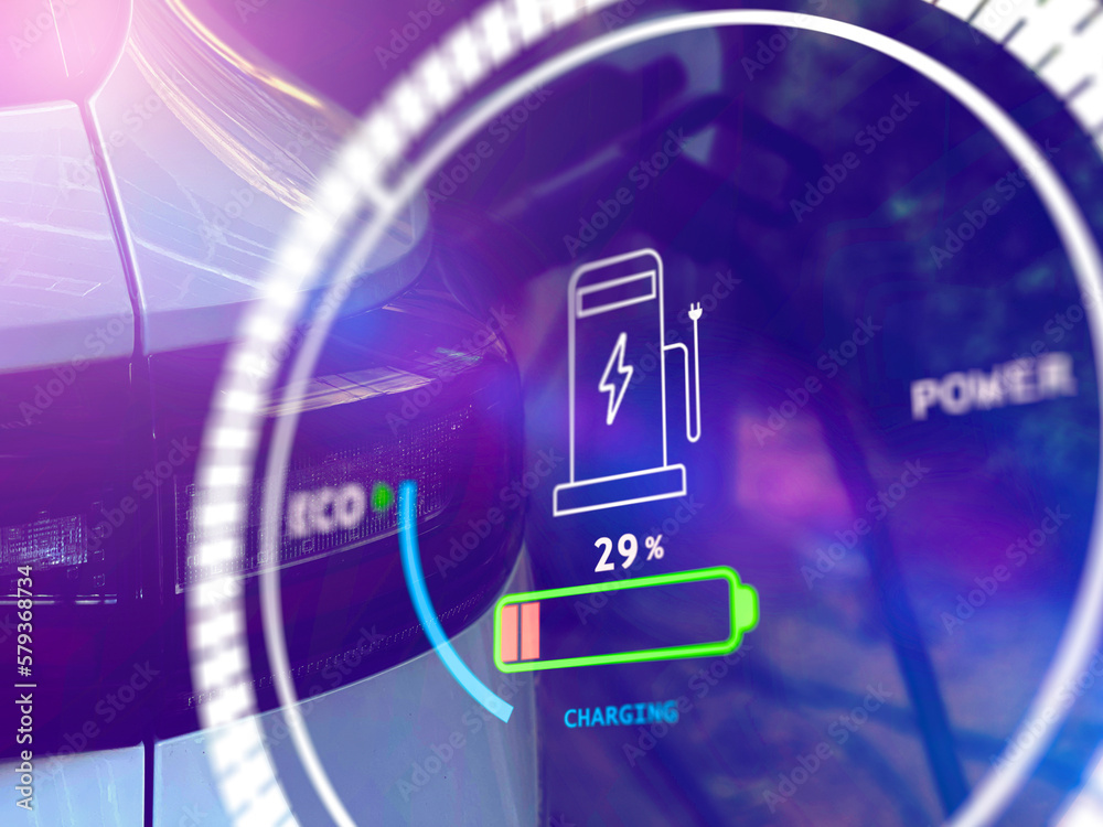 Poster Electric Car EV battery charging ui display charging station ...