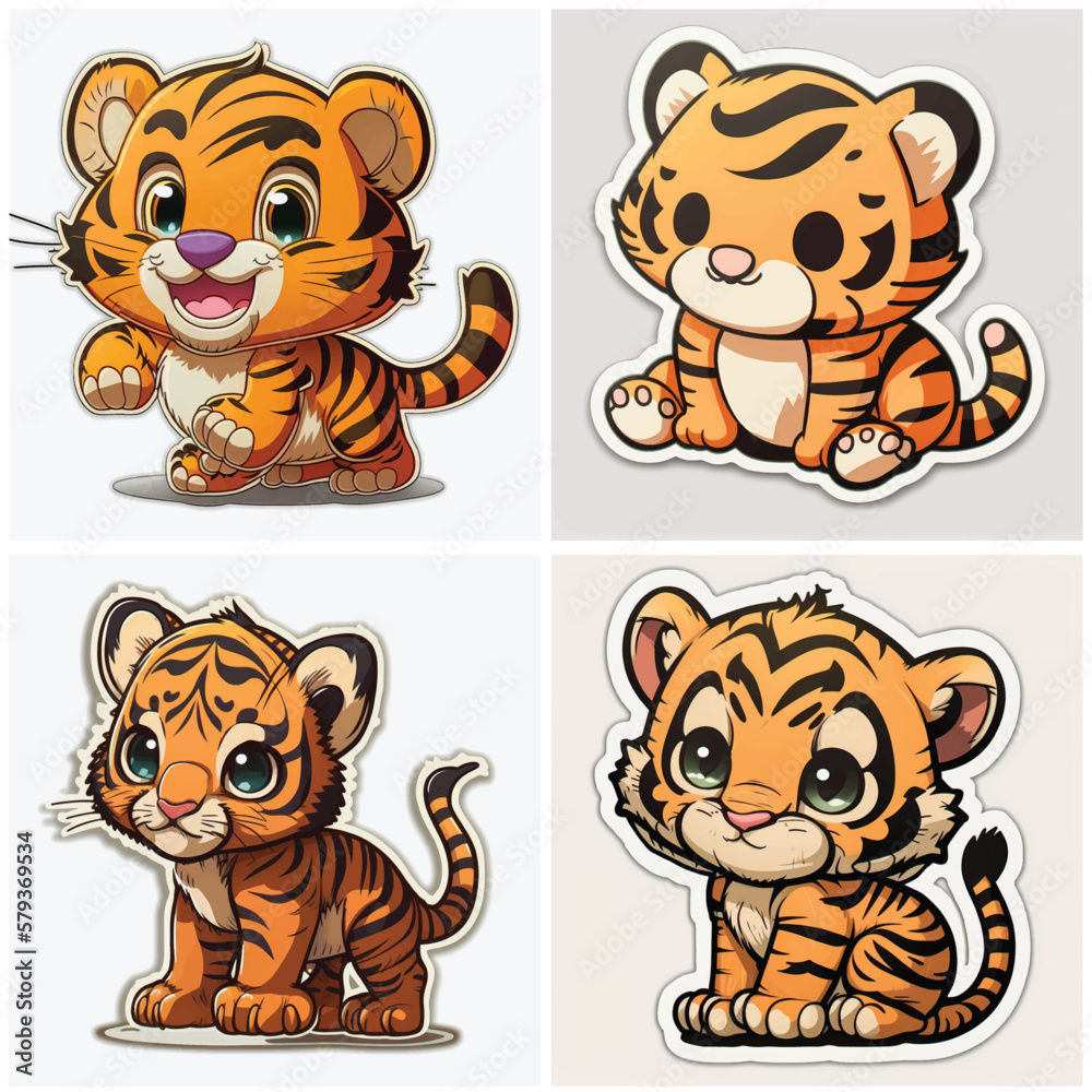cute Tiger Stickers: Bold and Vibrant Digital Artwork of a Majestic ...