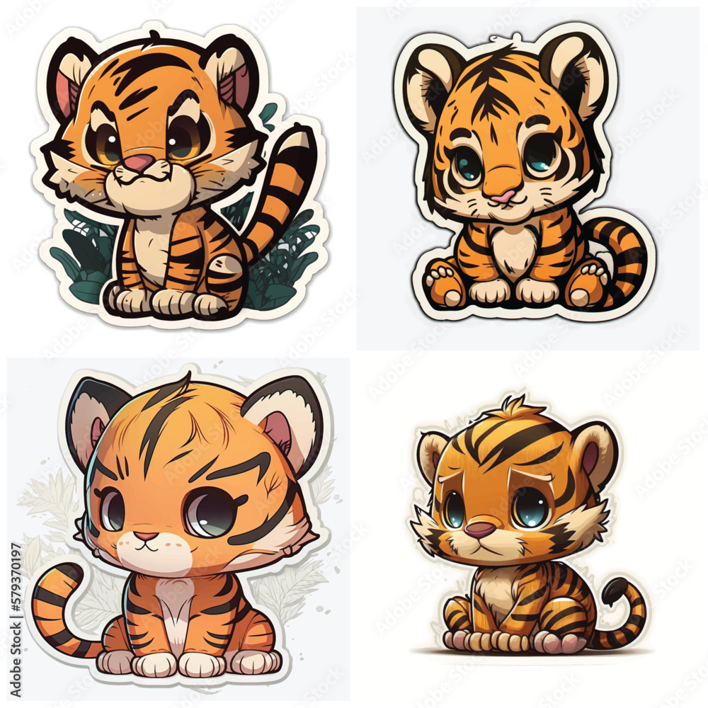 cute Tiger Stickers: Bold and Vibrant Digital Artwork of a Majestic ...