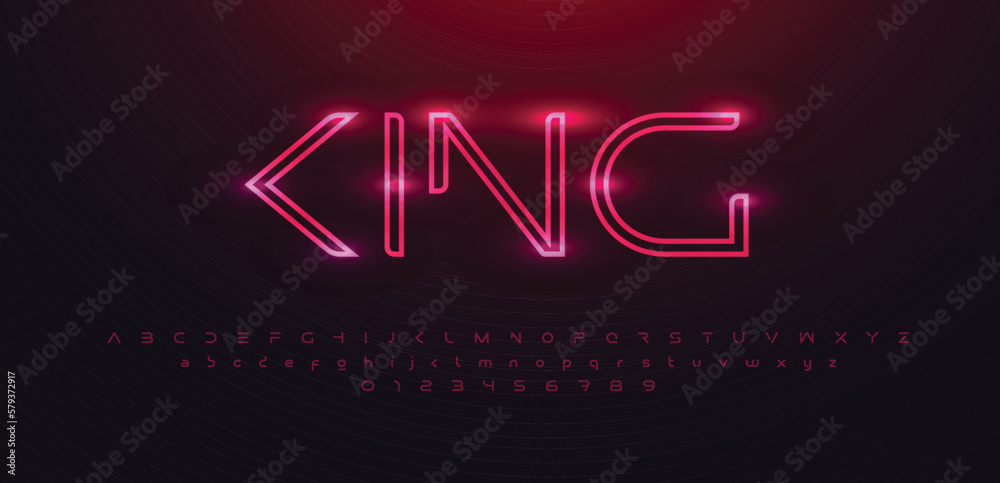 King font alphabet letters outline linear contour typography techno ...