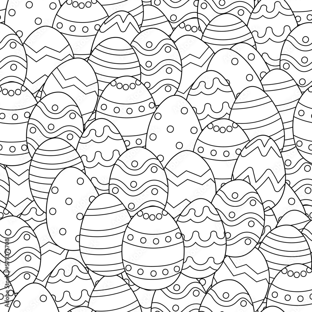 Easter eggs black and white seamless pattern. Ornamental doodle eggs ...