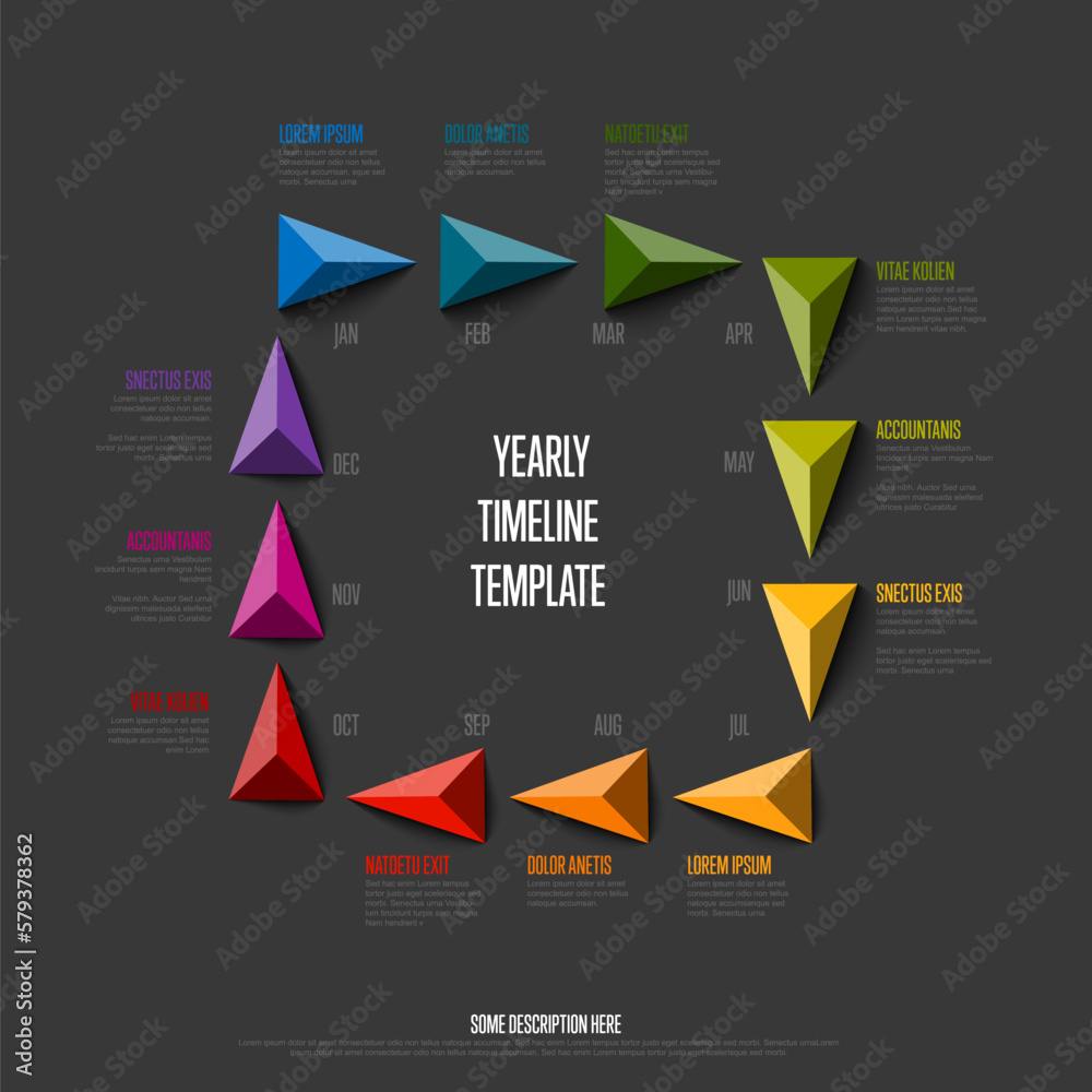 Poster Full year timeline template made from triangle arrows dark ...