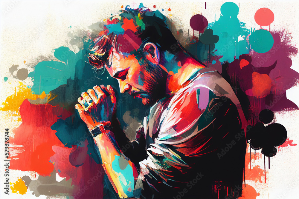 Praying man water color painting. Generative AI illustration Stock ...