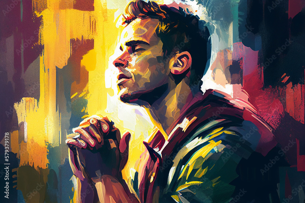 Praying man water color painting. Generative AI illustration Stock ...