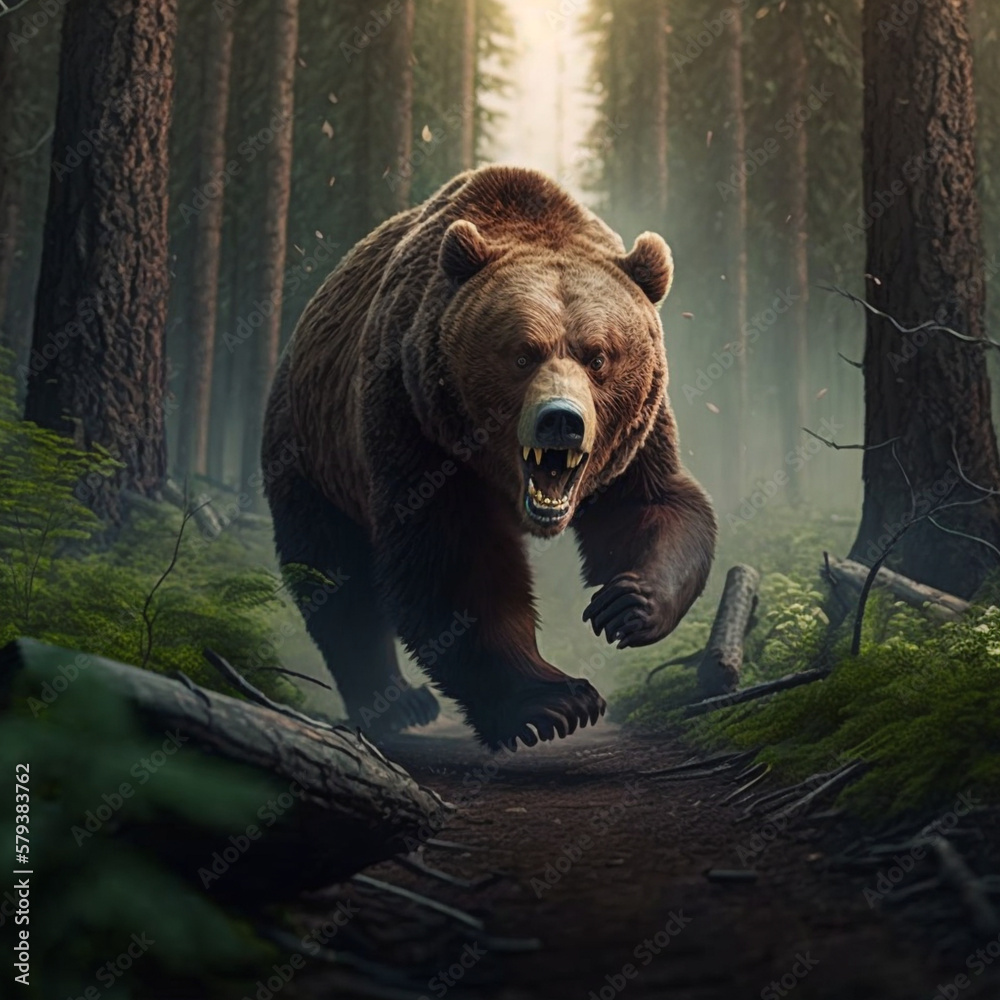 Frightening and terrifying attack by a grizzly brown bear, he runs ...