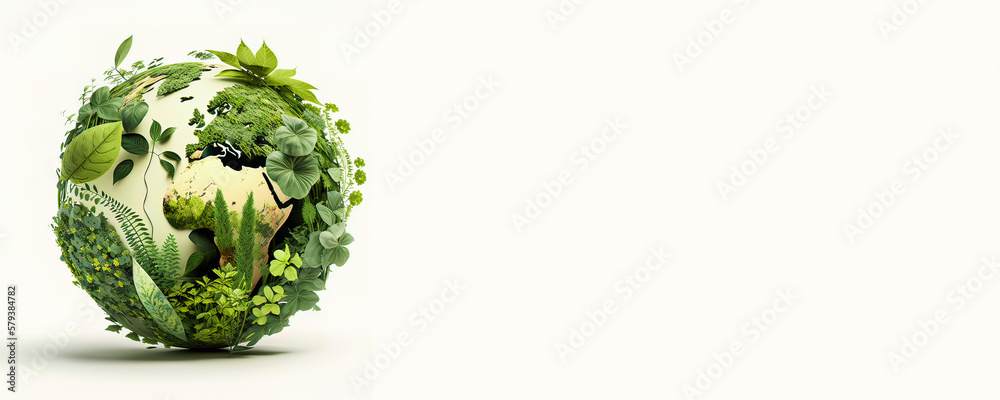 Green earth day on isolated white banner. Care for the environment and ...