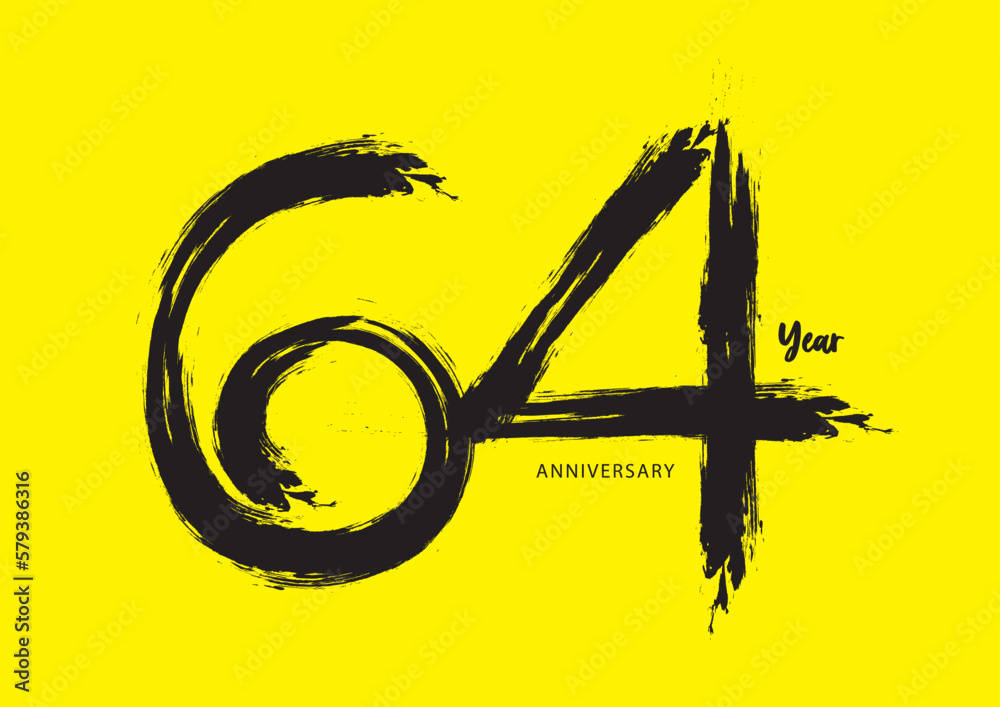 64 year anniversary celebration logotype on yellow background, 64 ...
