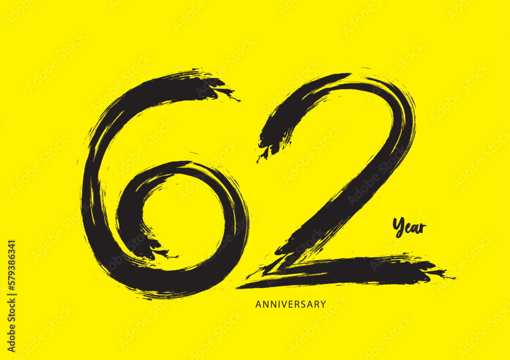 62 year anniversary celebration logotype on yellow background, 62 ...