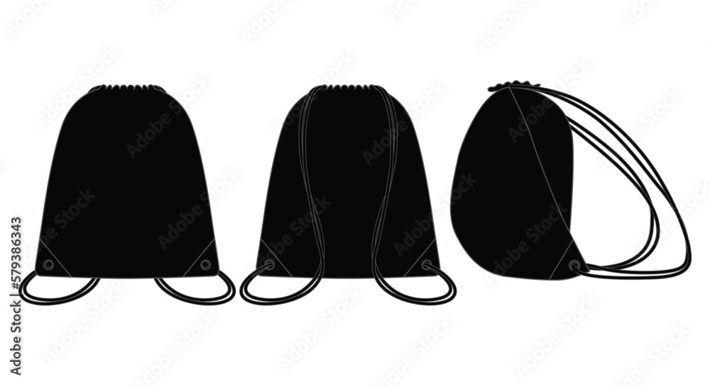 Blank Black Drawstring Bag Template On White Background.Front, Back and ...