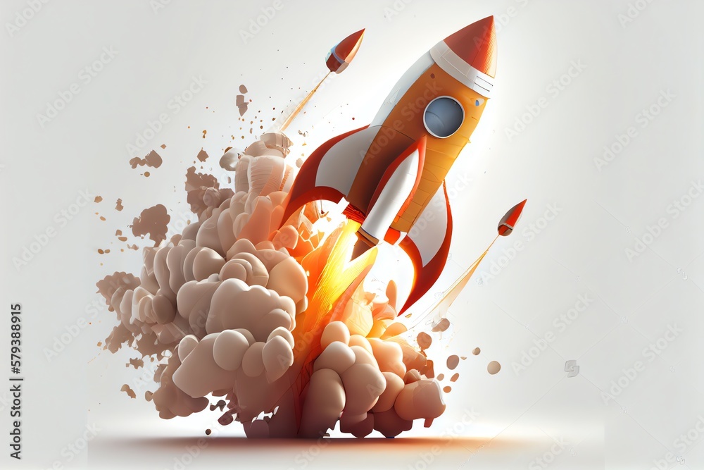 3D rocket in space Business startup and business growth concept ...