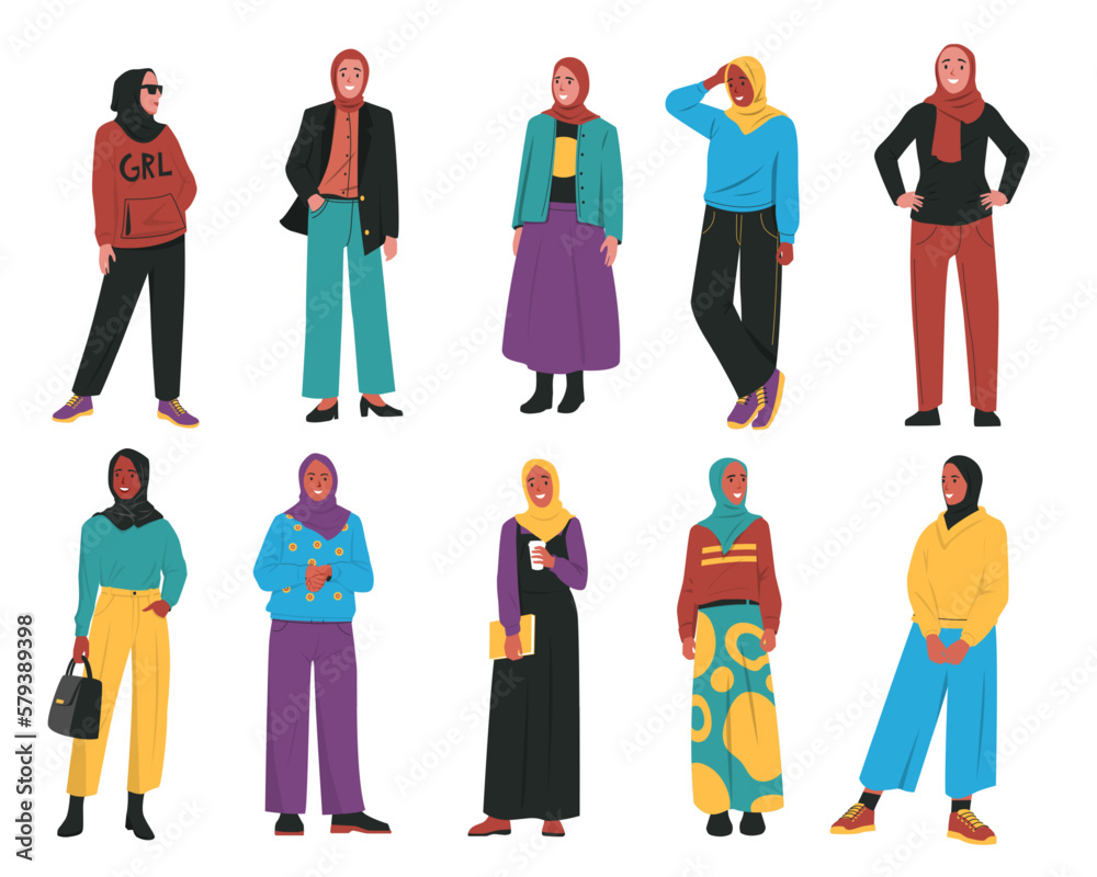 Arabic woman character. Cartoon islamic female characters in ...