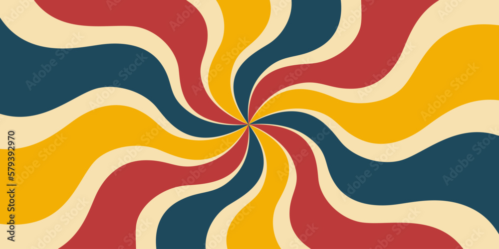 Groovy 70s, 60s background with twisted sunburst. Vector illustration ...