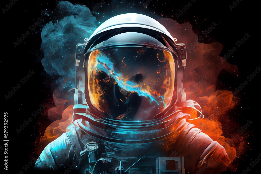 Front view astronaut potrait. Astronaut in space suit with galaxy and ...