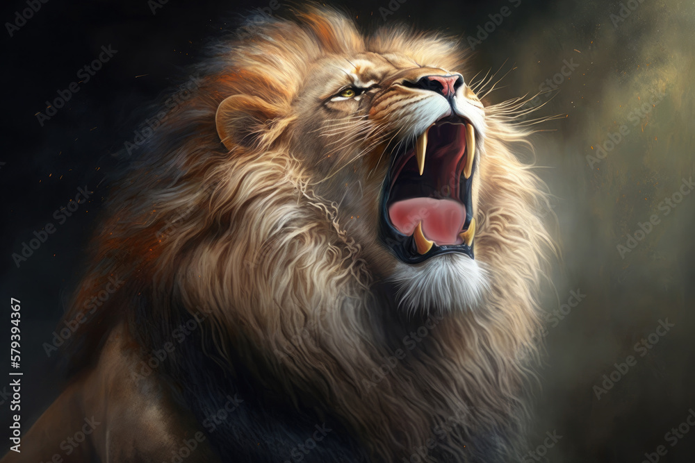 Roaring African lion portrait. Generative AI illustration. Stock ...