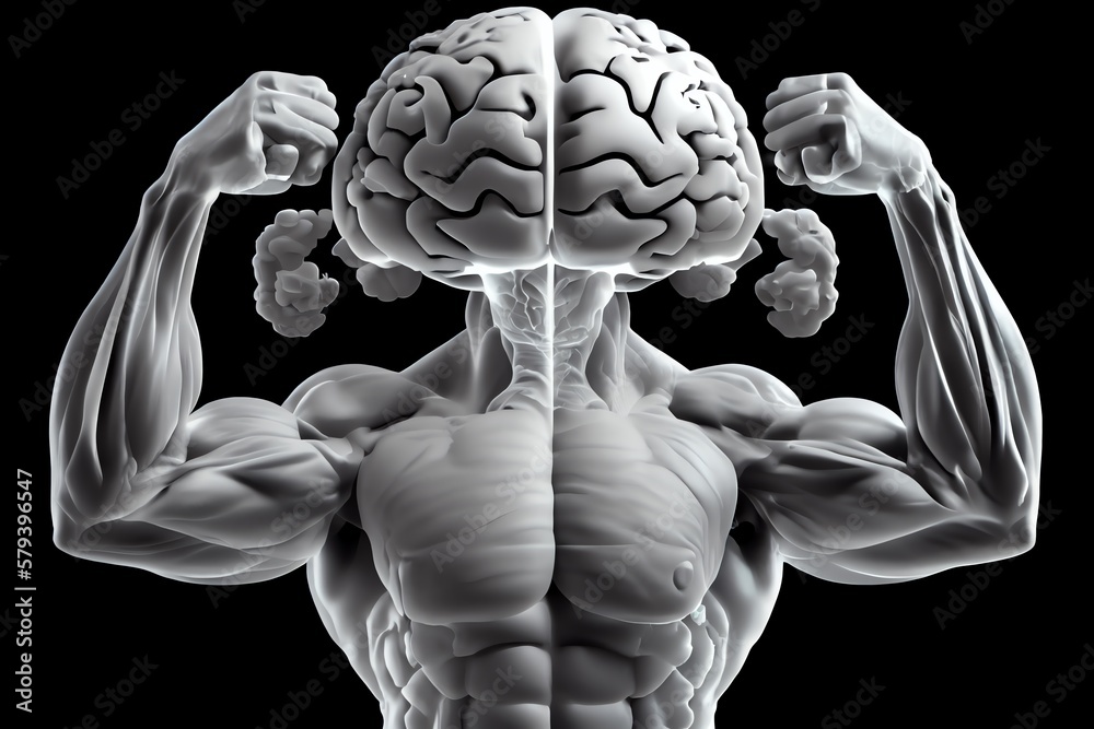 Strong human brain power concept erudite mind memory health. Gray ...