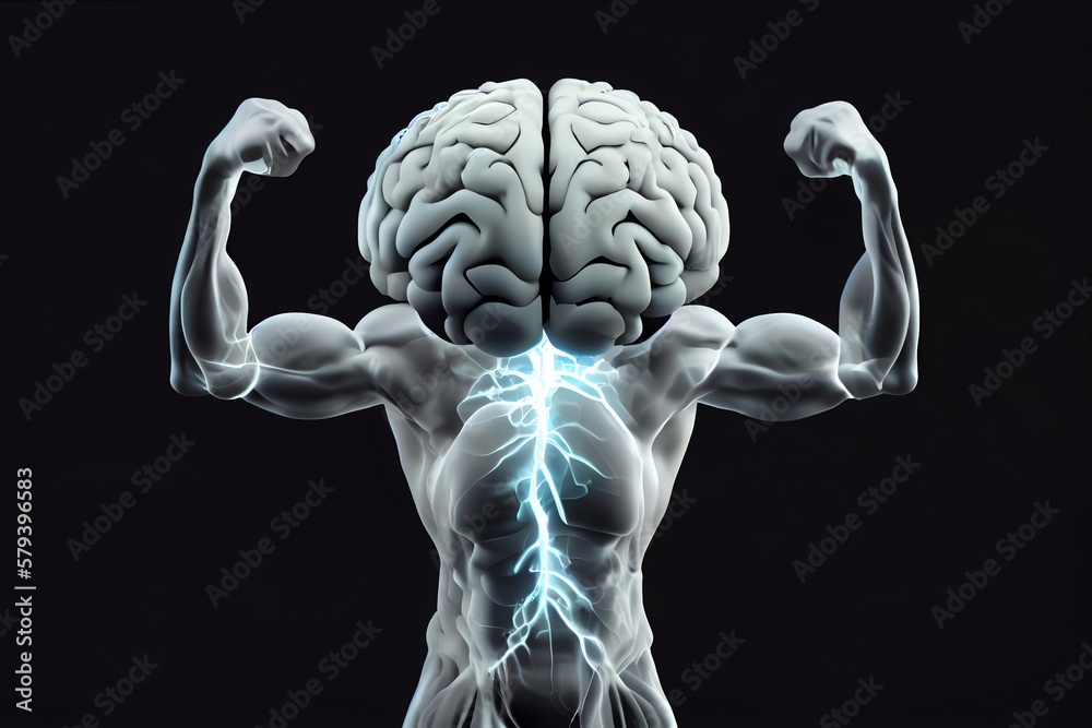 Strong human brain power concept erudite mind memory health. Gray ...