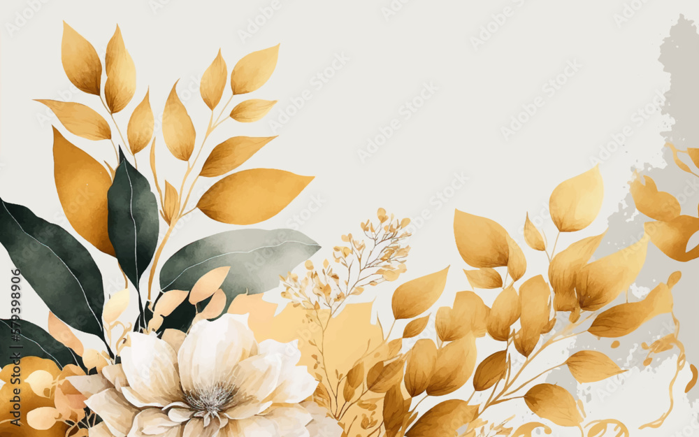 Abstract background watercolor gentle gold flower and gold splash and ...