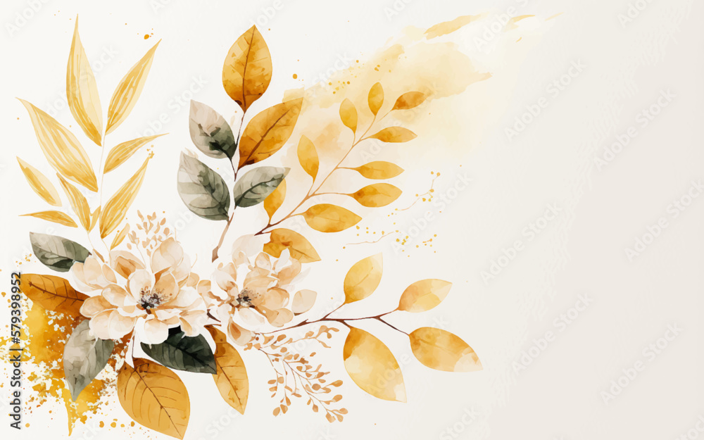 Abstract background watercolor gentle gold flower and gold splash and ...