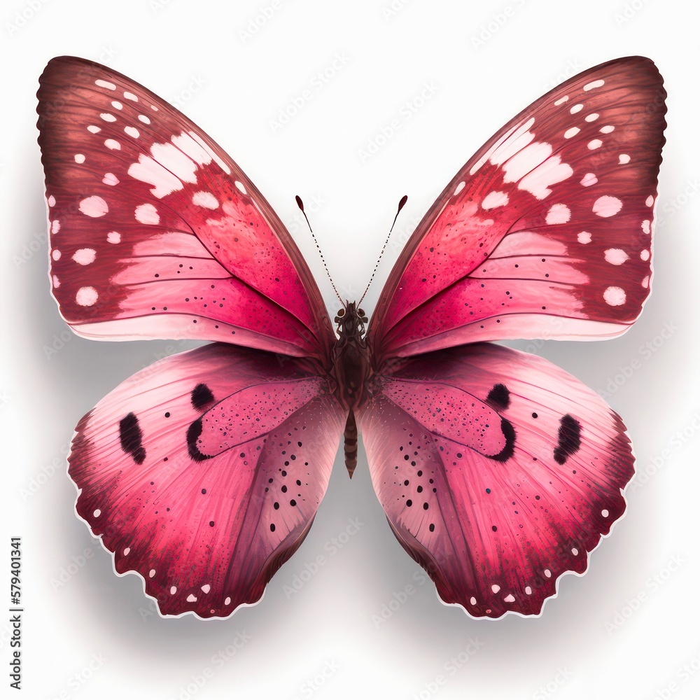 Beautiful pink butterfly, top view. Watercolor illustration of a pink ...