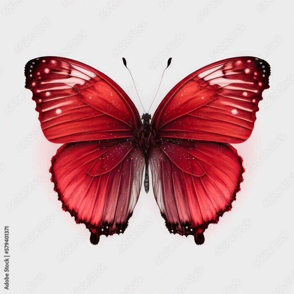 Beautiful red butterfly, top view. Watercolor illustration of a scarlet ...
