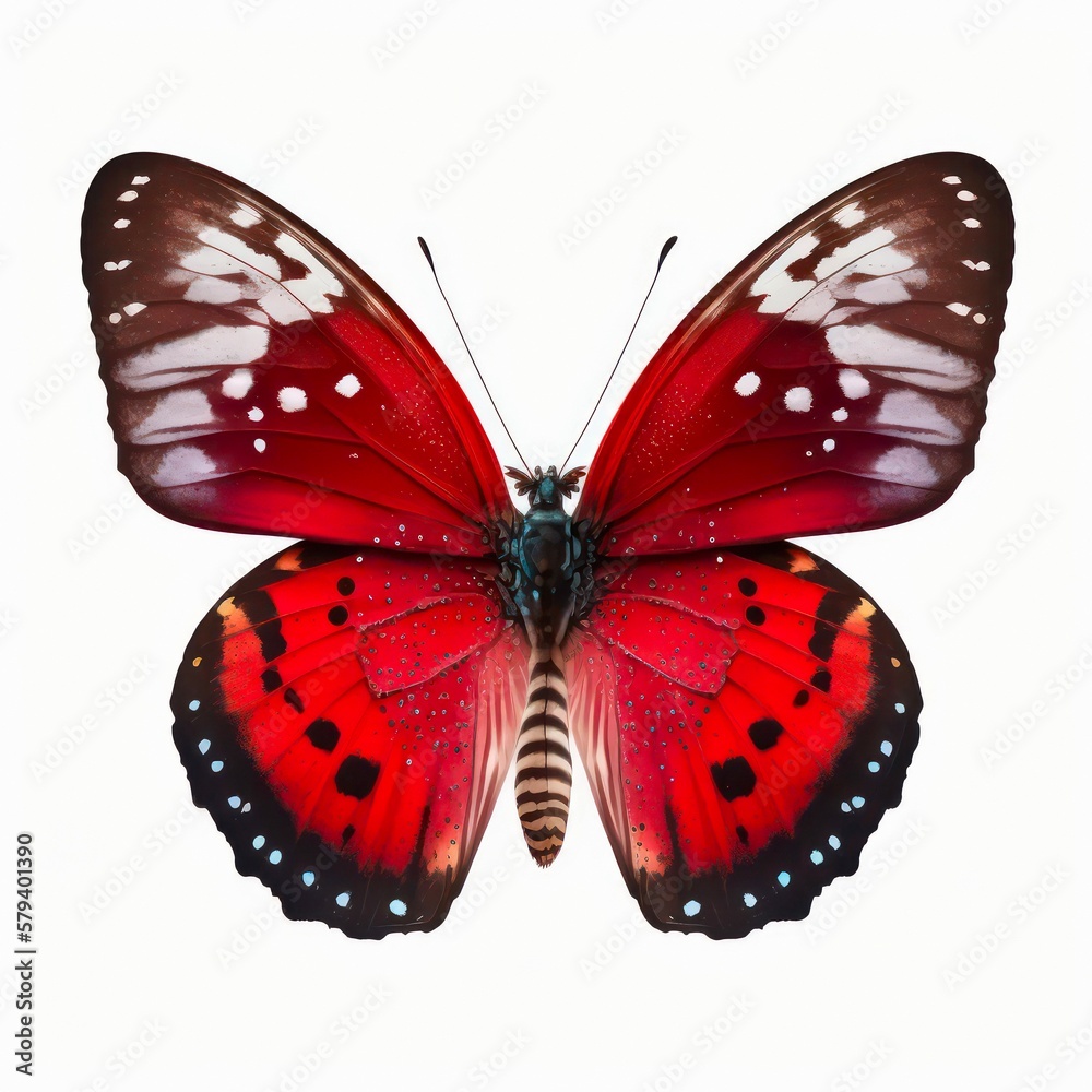Beautiful red butterfly, top view. Watercolor illustration of a scarlet ...