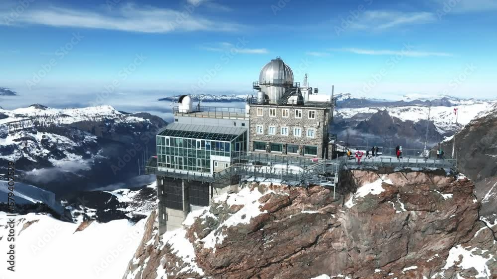 Aerial panorama view of the Sphinx Observatory on Jungfraujoch - Top of ...