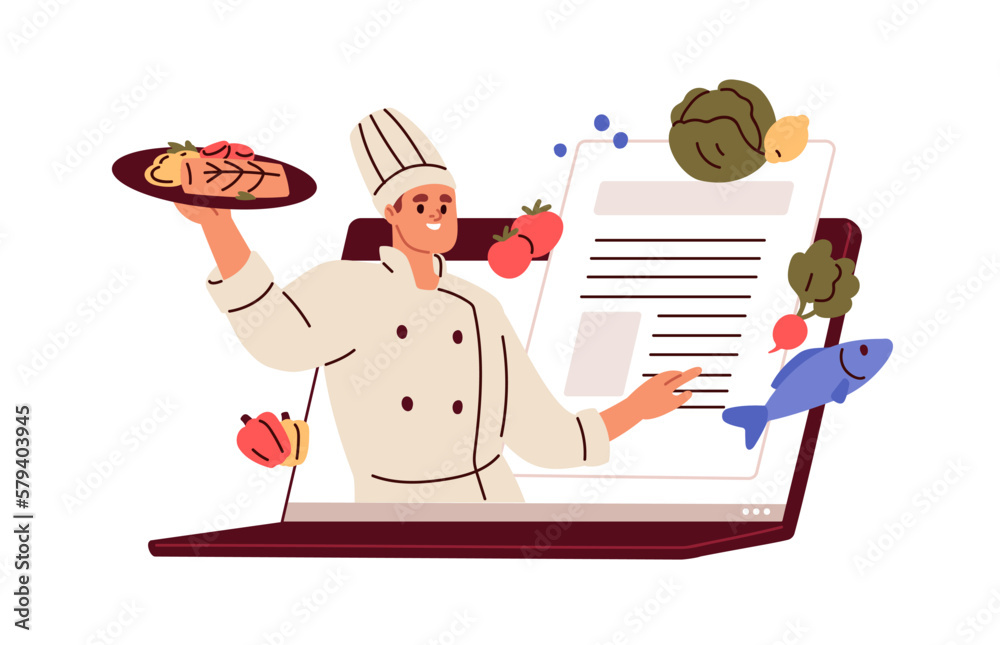 Online cooking course, internet recipe. Virtual digital culinary school ...