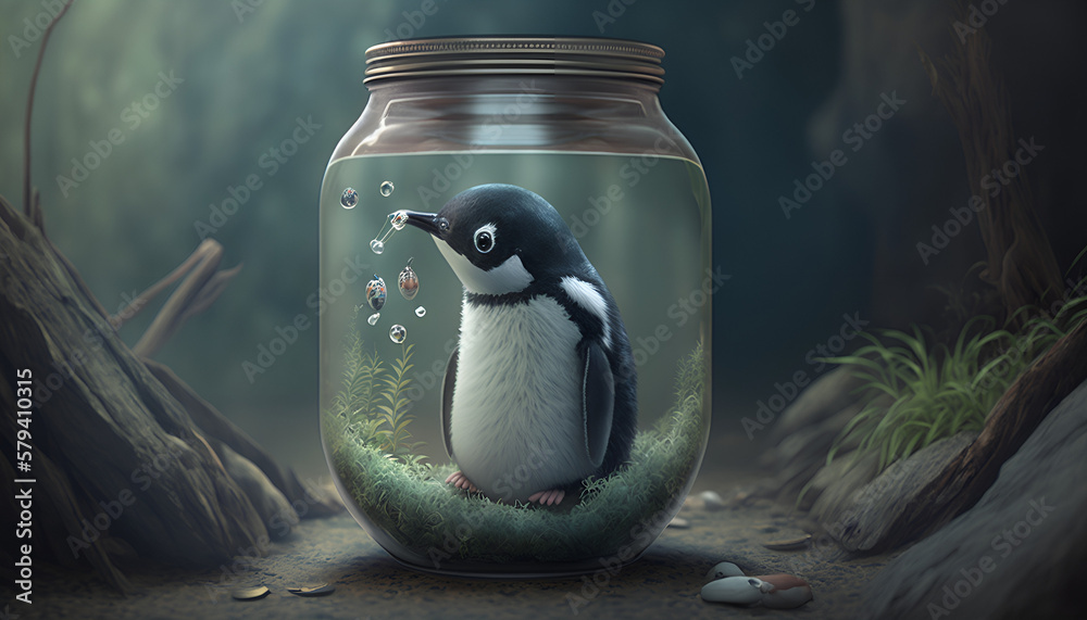 cute penguin in a jar, Fantasy, AI Generative Illustration Graphic ...