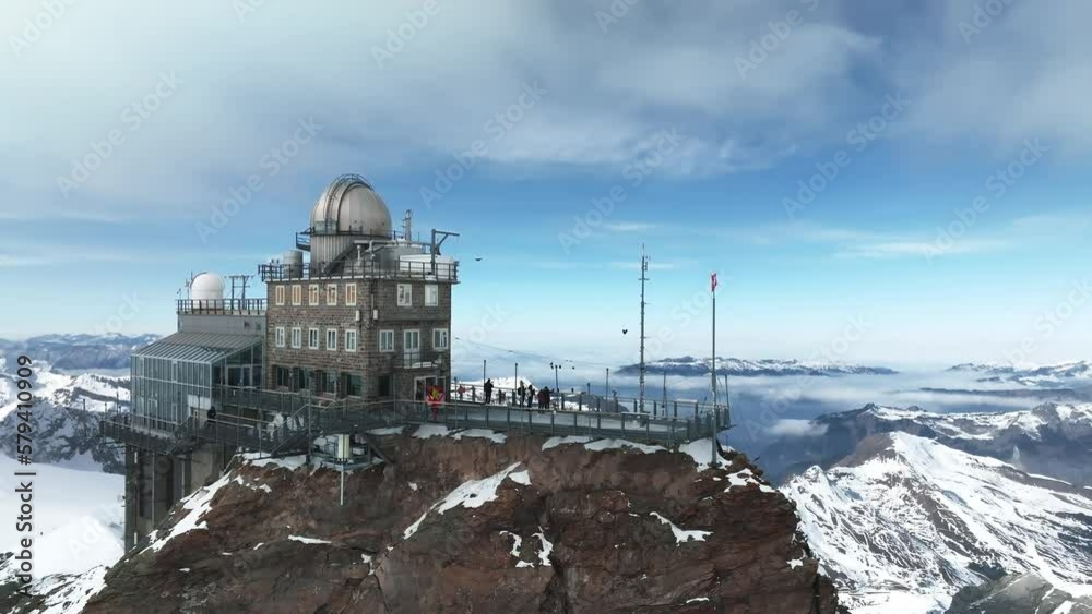 Aerial panorama view of the Sphinx Observatory on Jungfraujoch - Top of ...