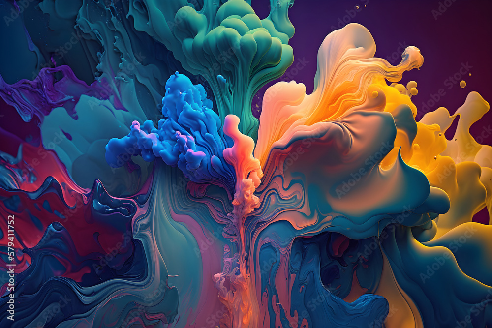 Color splash background, trendy colors, fluid art. Full color flow wave ...