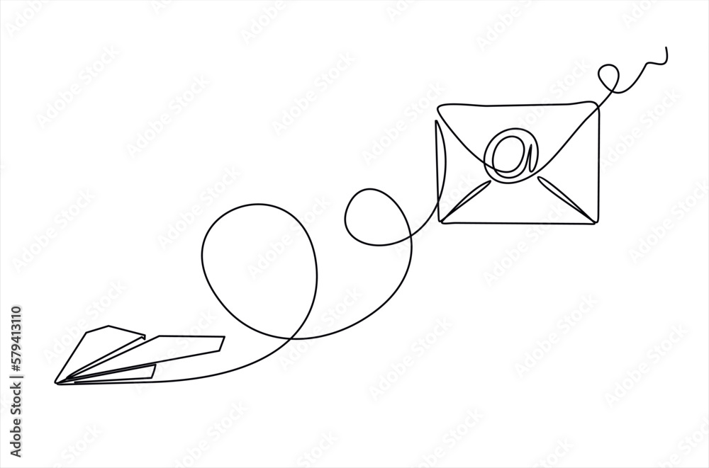 continuous one line drawing of Email message post letter send ...