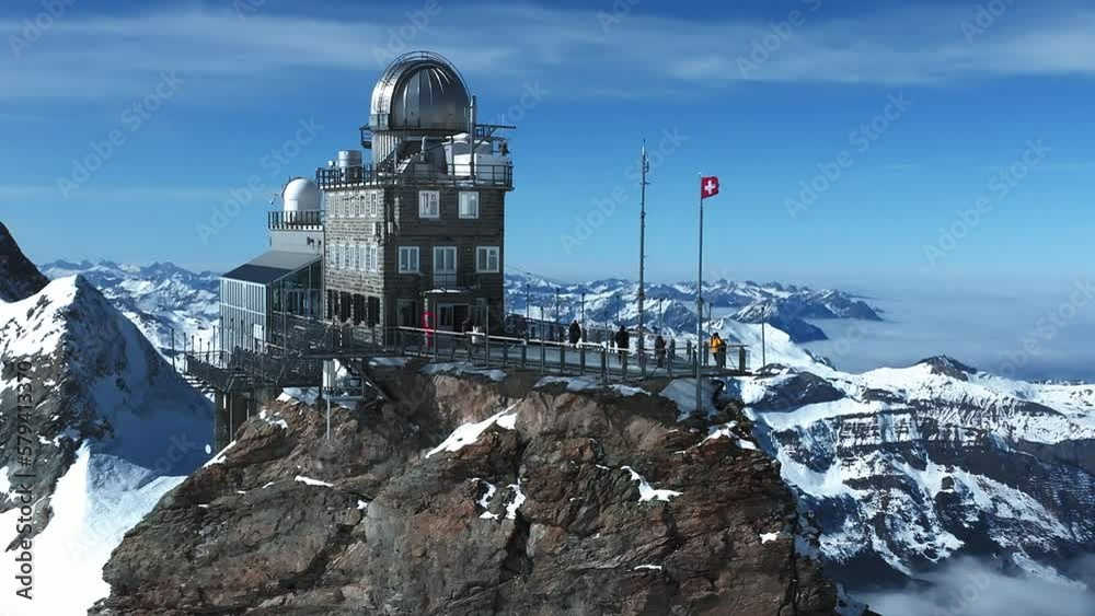Aerial panorama view of the Sphinx Observatory on Jungfraujoch - Top of ...