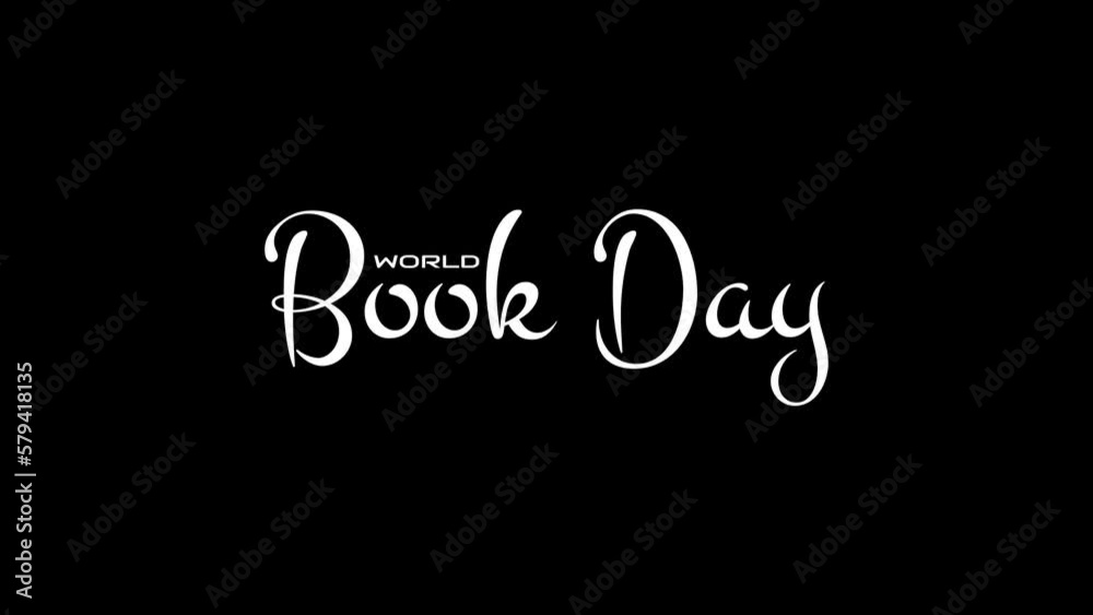 World book day animation text in white color on transparent background ...