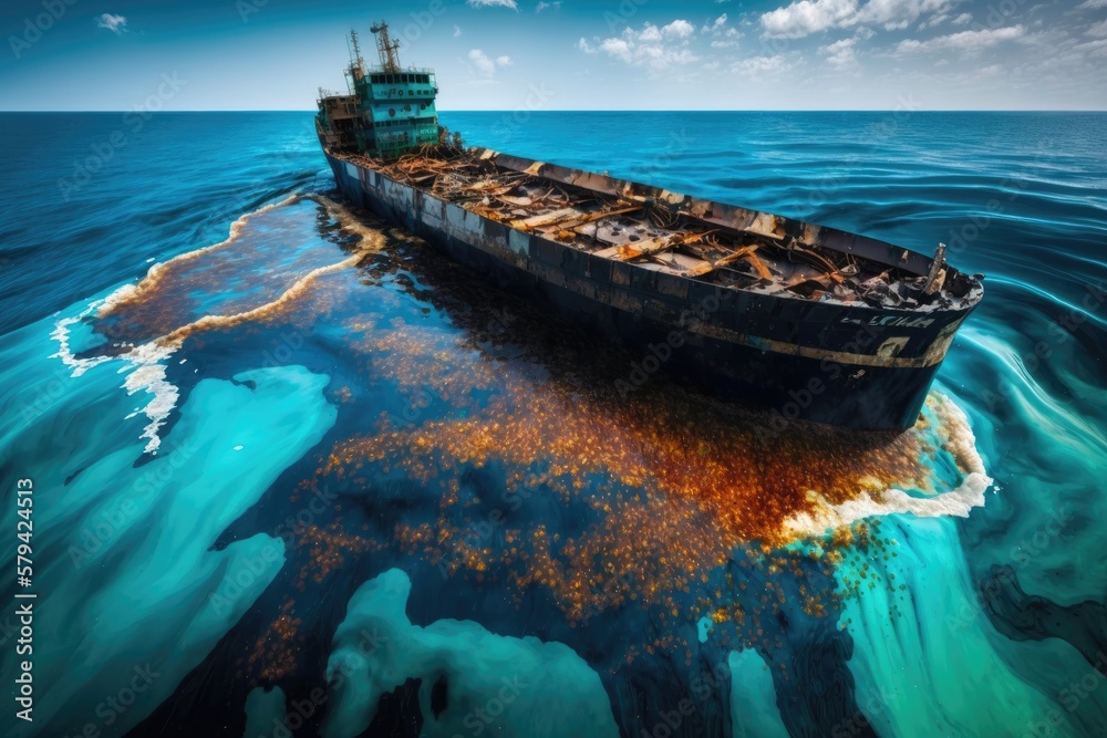 Ship springs a leak, releasing oil into the environment. Pollution from ...