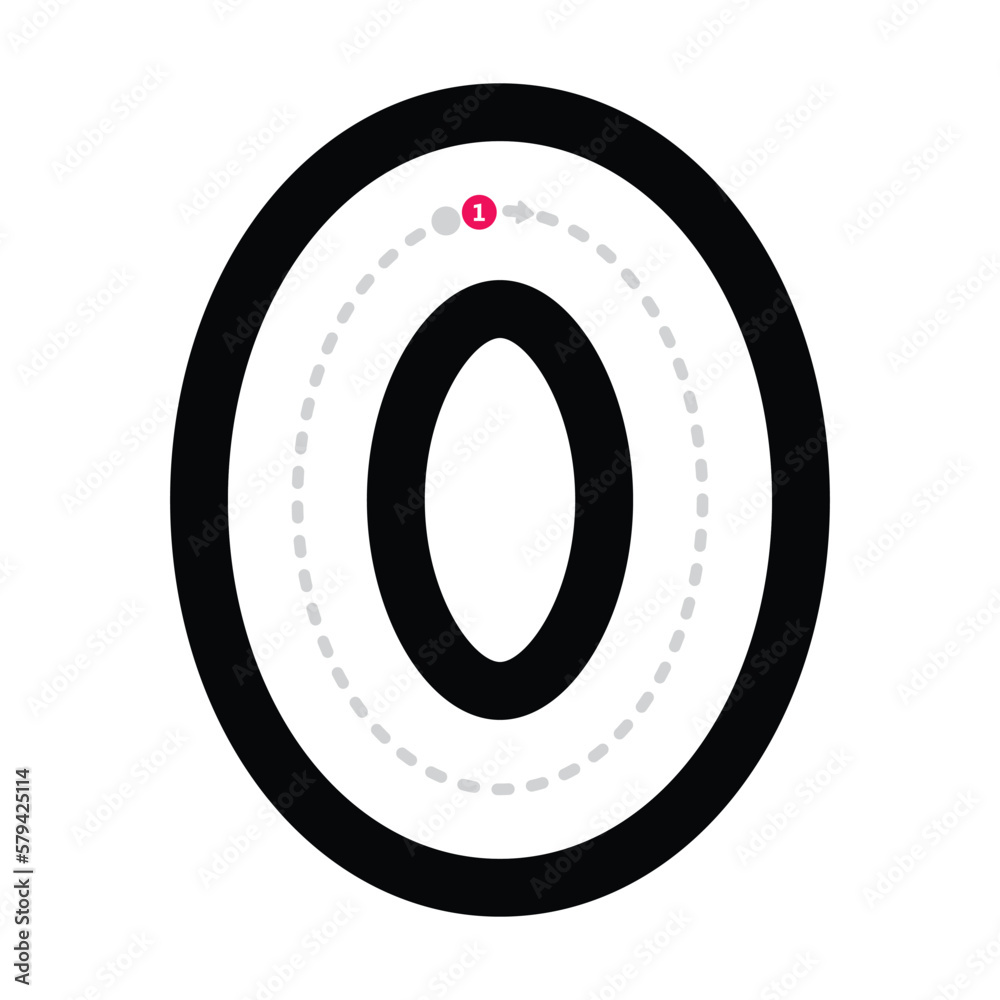 Tracing number 0 prewriting dotted line math worksheet element for ...