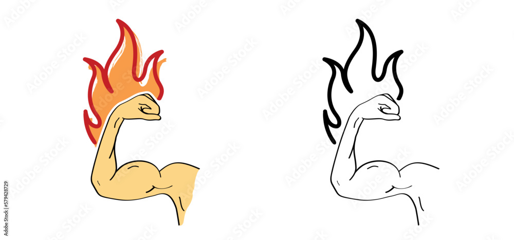 Biceps. Cartoon human elbow symbol. Vector outline drawing. Editable ...