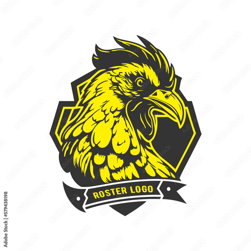 Black and Yellow color Rooster chicken logo vector illustration. Stock ...