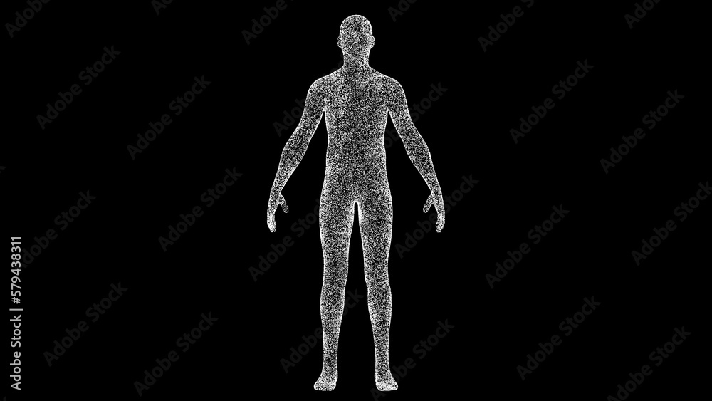 3d Human Body Man On Black Bg Object Dissolved White Flickering Particles Business Advertising