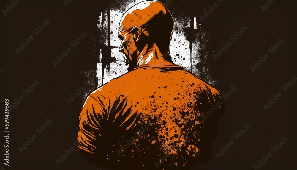 Bald Man In Prison: Guy In Jail In Orange T-shirt Locked Behind The ...
