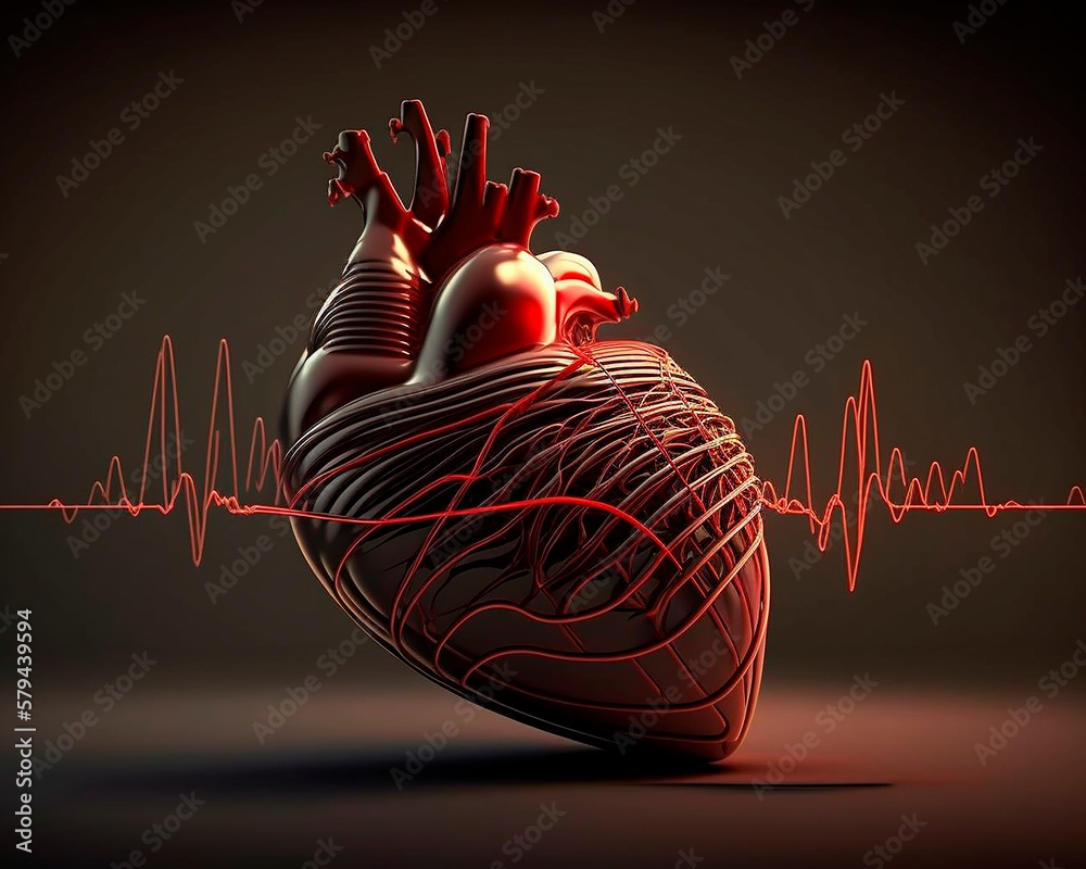 generative ai illustration of heart beat line forms a realistic heart ...