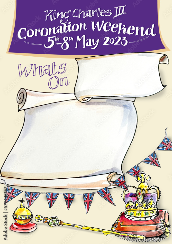 Blank poster for British celebrations of the Coronation weekend. Stock ...