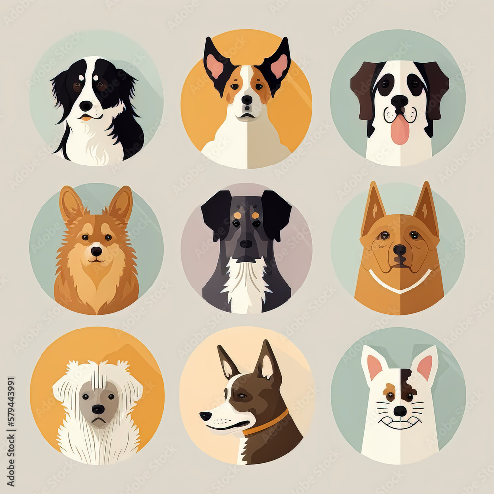 Dog Avatar Illustration: A Collection of Lovable Canine Profile Icons ...