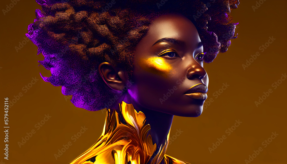 Mood Blossom concept, digital Lavender, African woman with afro hair ...